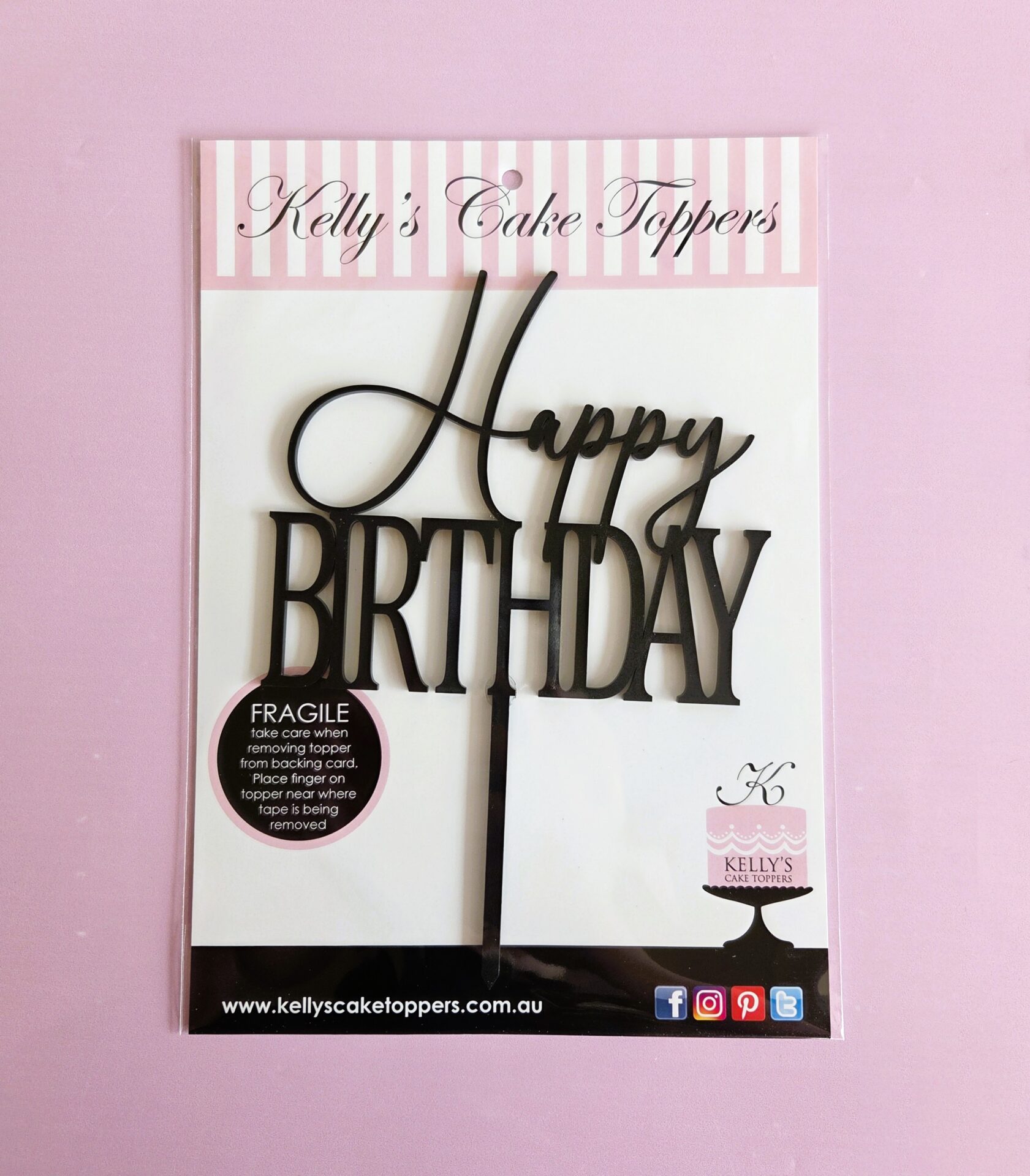 Black Happy Birthday Acrylic Cake Topper - Sweet On Cup Cakes