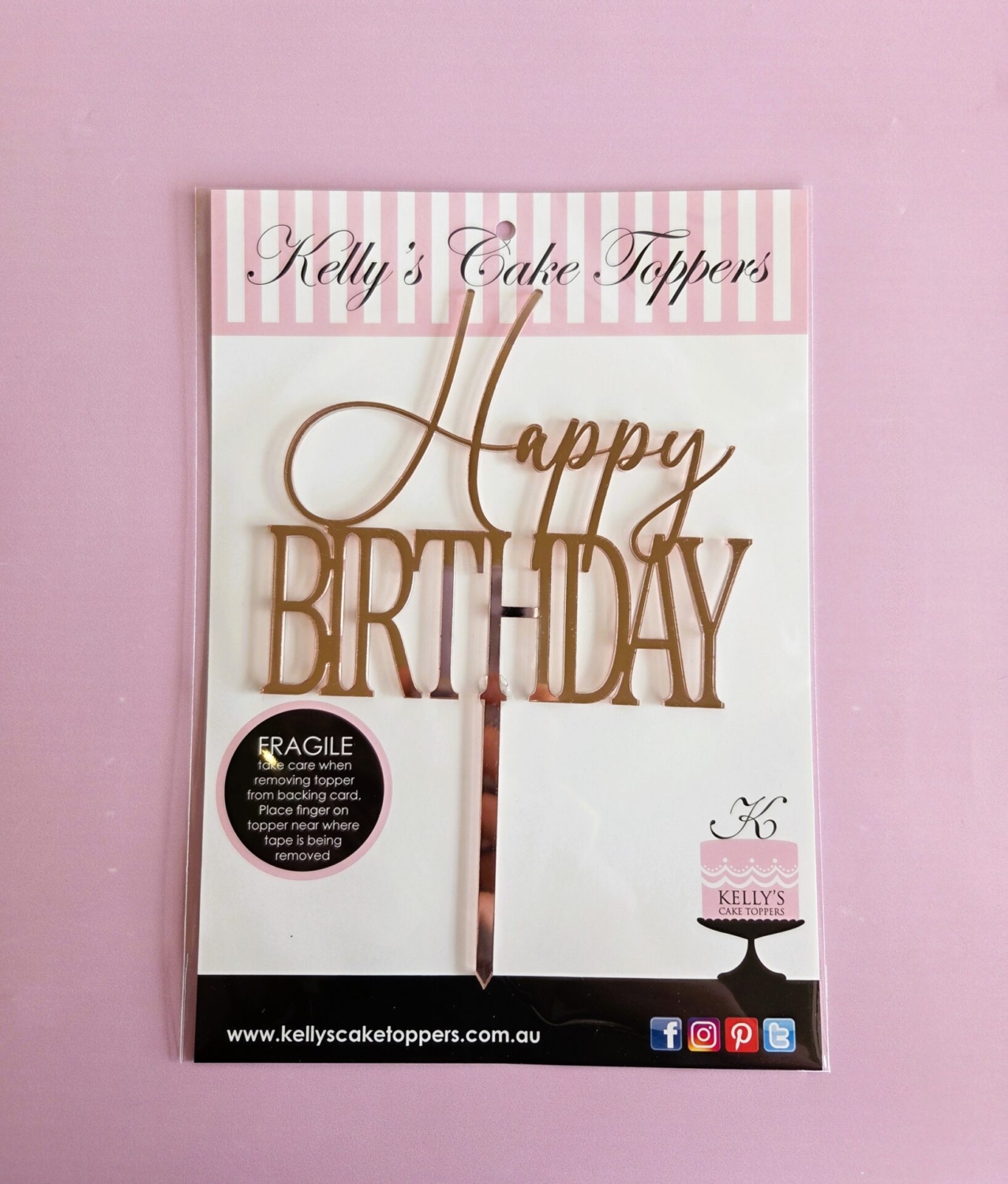 Rose Gold Happy Birthday Acrylic Cake Topper - Sweet On Cup Cakes